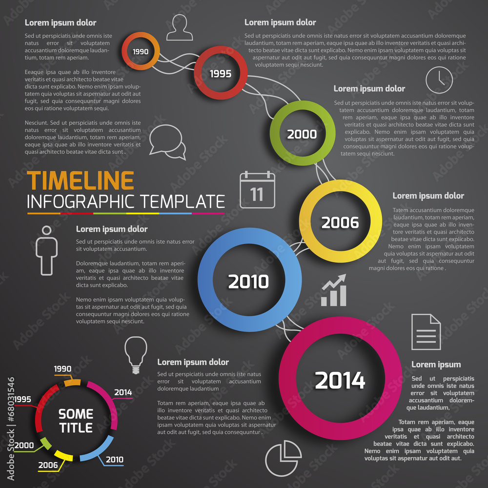 Dark infographic timeline template with circles Stock Vector | Adobe Stock