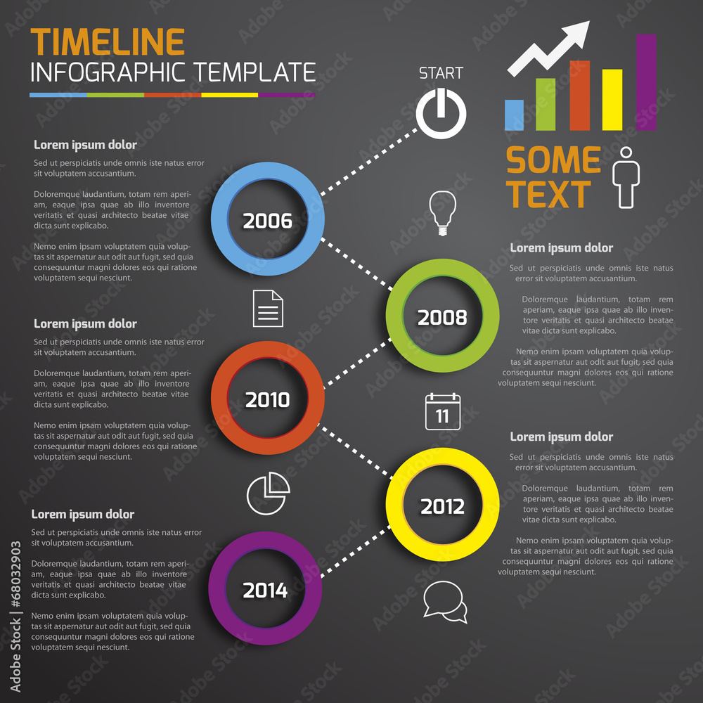 Dark infographic timeline template with circles Stock Vector | Adobe Stock