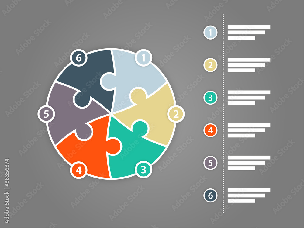 Six sided round puzzle presentation infographic diagram Stock Vector ...