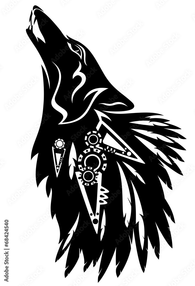 howling wolf tribal design Stock Illustration | Adobe Stock