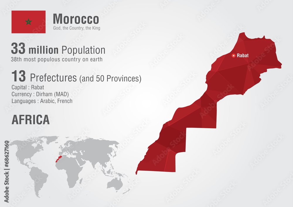 Morocco world map with a pixel diamond texture. Stock Vector | Adobe Stock