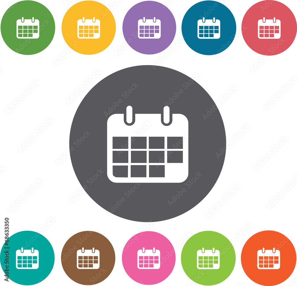 Stock-Vektorgrafik „Calendar 204 icons set. Round colourful 12 buttons ...