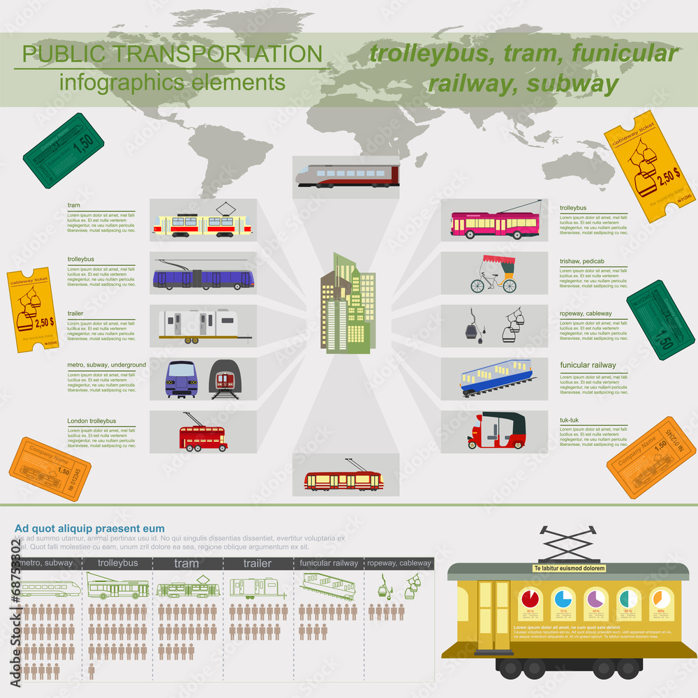 Public transportation infographics. Tram, trolleybus; subway Stock ...