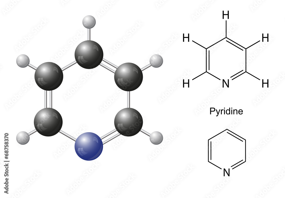 Structural chemical formulas and model of pyridine molecule Stock ...
