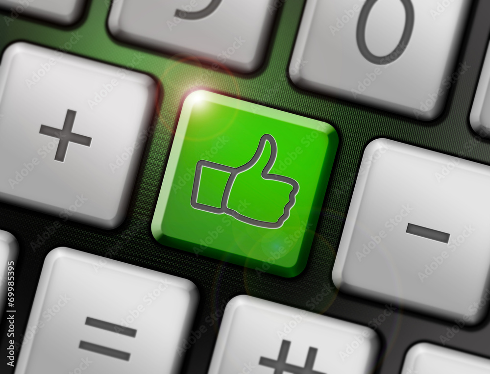 Stock-Illustration „Daumen hoch - "Like"-Icon auf Tastatur“ | Adobe Stock