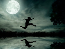 Surreal Kid In A Moon Free Stock Photo - Public Domain Pictures