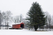 Red Covered Bridge In Snow Free Stock Photo - Public Domain Pictures