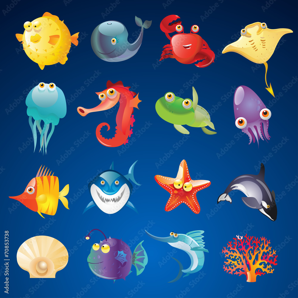 Vector Set of Sea Creatures Stock Vector | Adobe Stock
