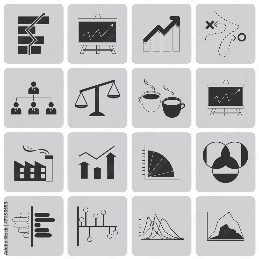 Planning Management and Business Black Icons set3. Vector Illust Stock ...