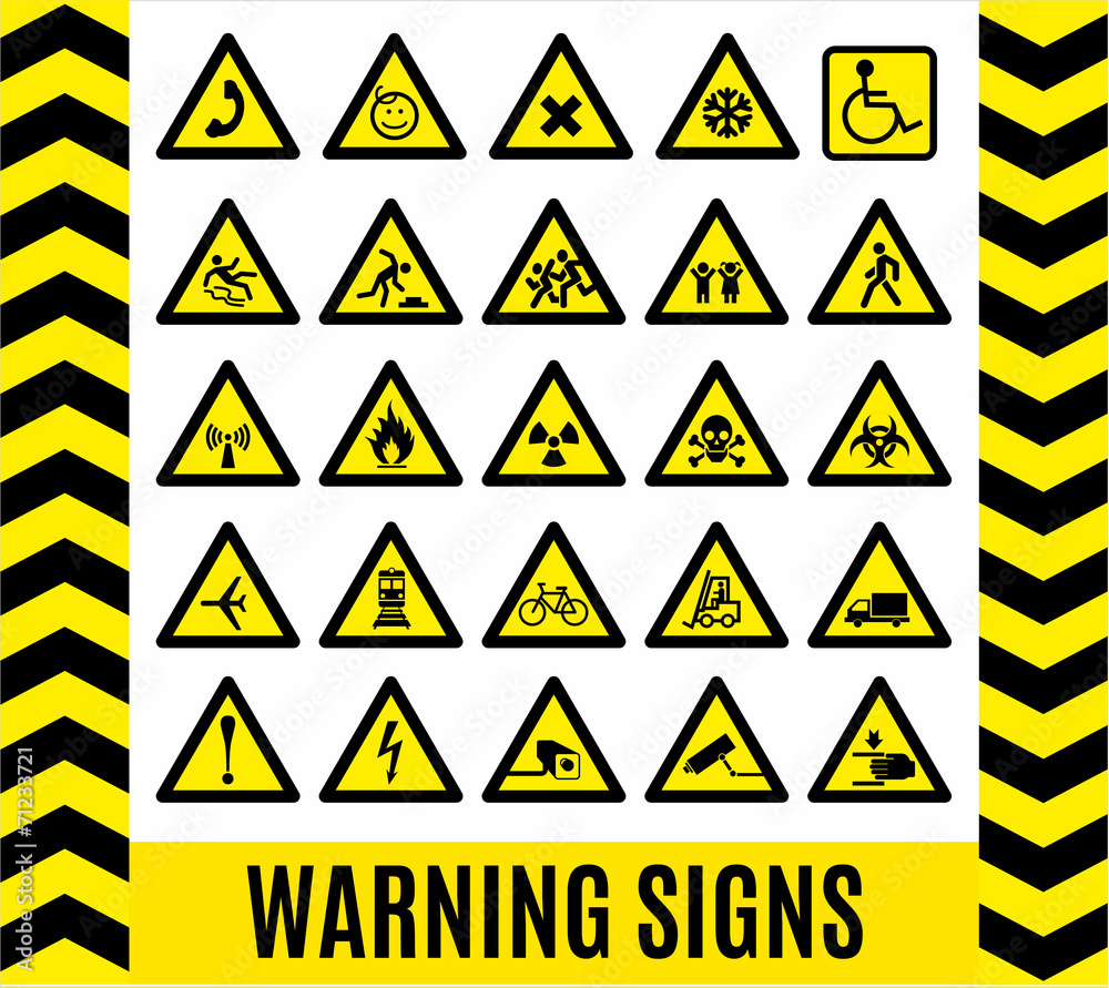 Warning signs set. Caution background. Stock Vector | Adobe Stock