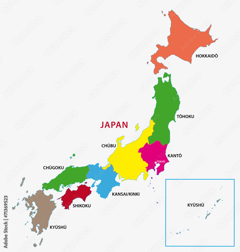 japan regions map Stock Vector | Adobe Stock