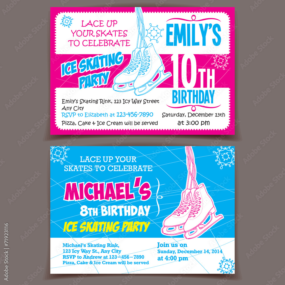 Ice skating birthday party invitation cards Stock Vector | Adobe Stock
