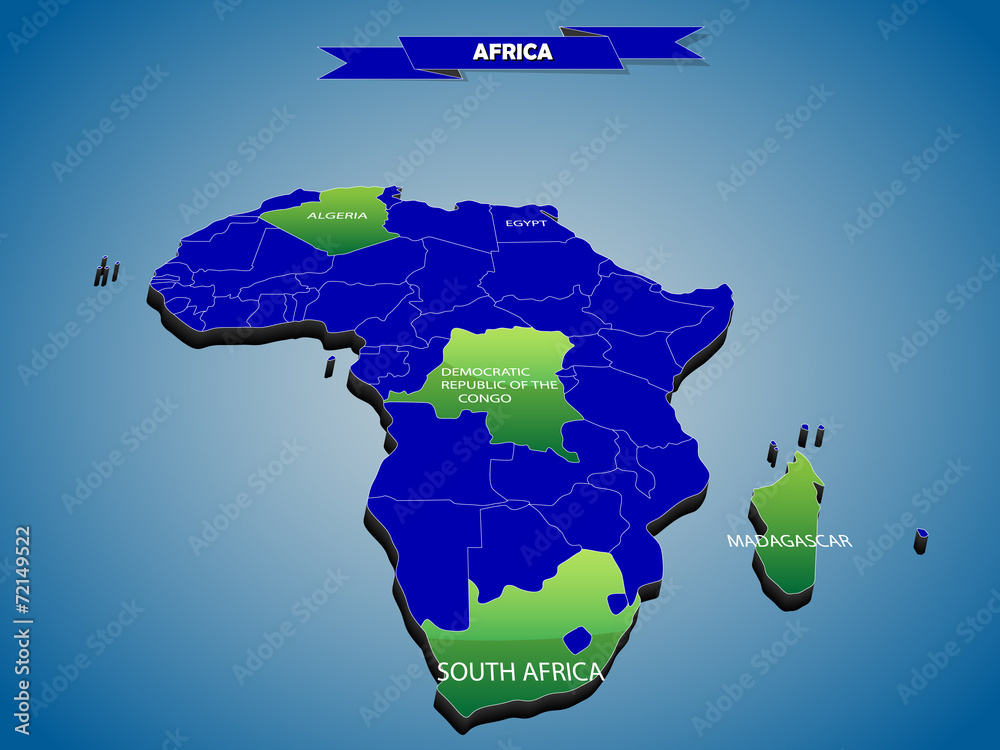 3 dimensional infographics political map of African continent Stock ...