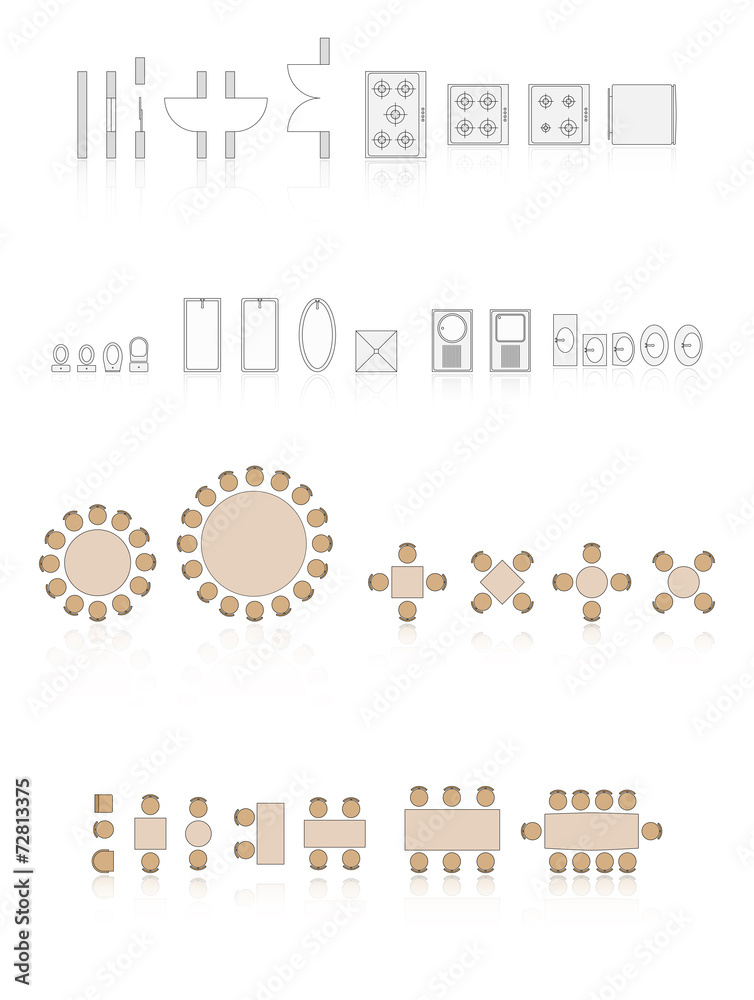 Architecture Icons For Plan Design With Reflection Stock Vector | Adobe ...