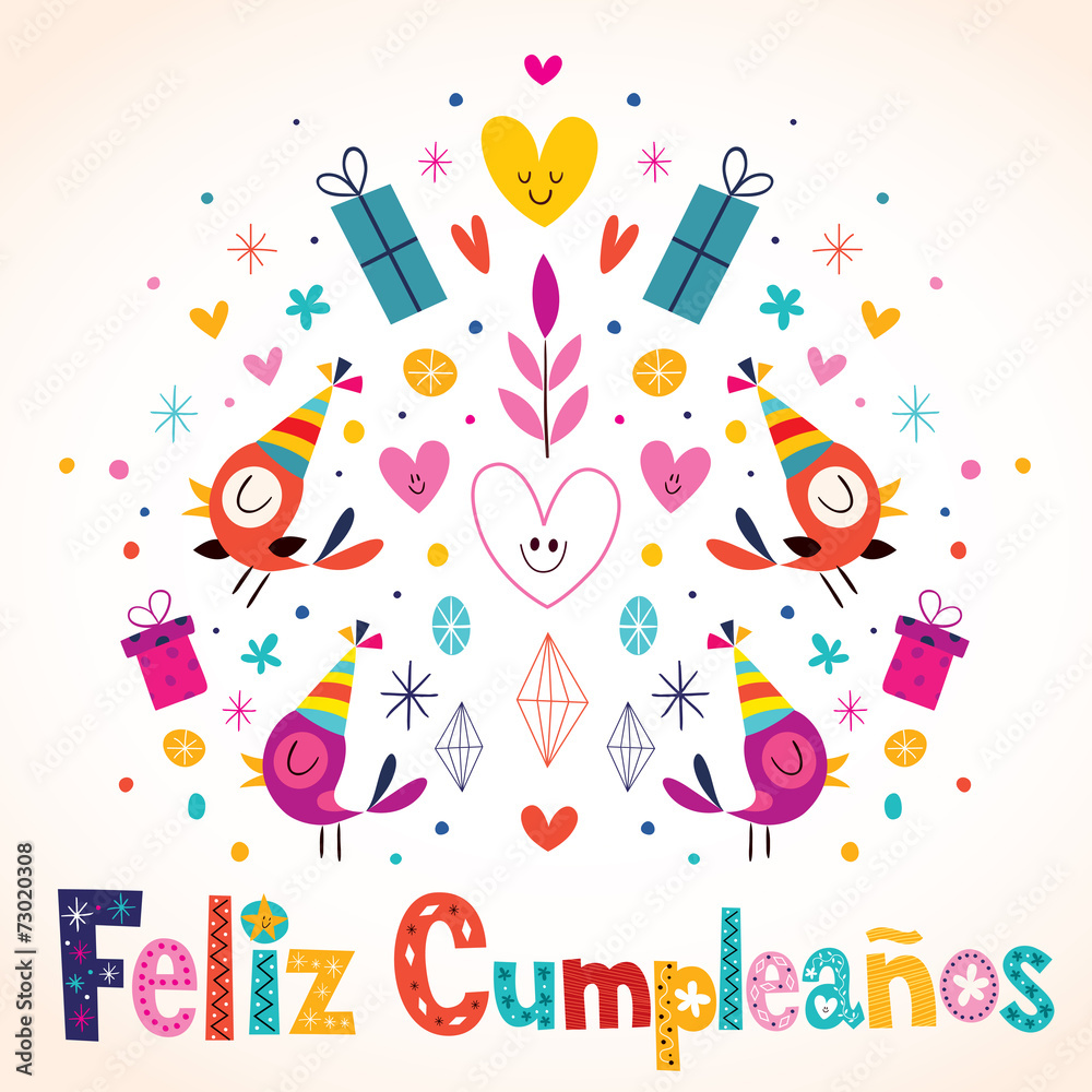 Vector de Stock Feliz Cumpleanos - Happy Birthday in Spanish card ...