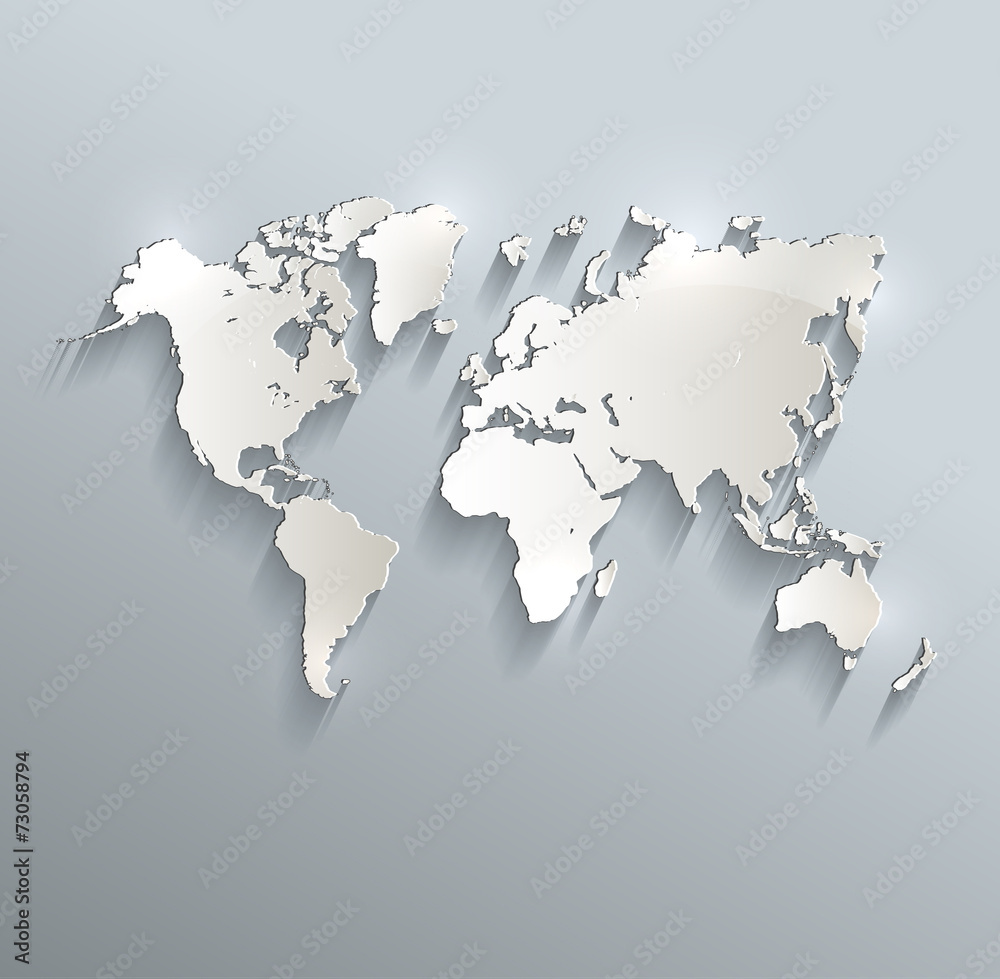 World map blue white card paper 3D raster Stock Illustration | Adobe Stock