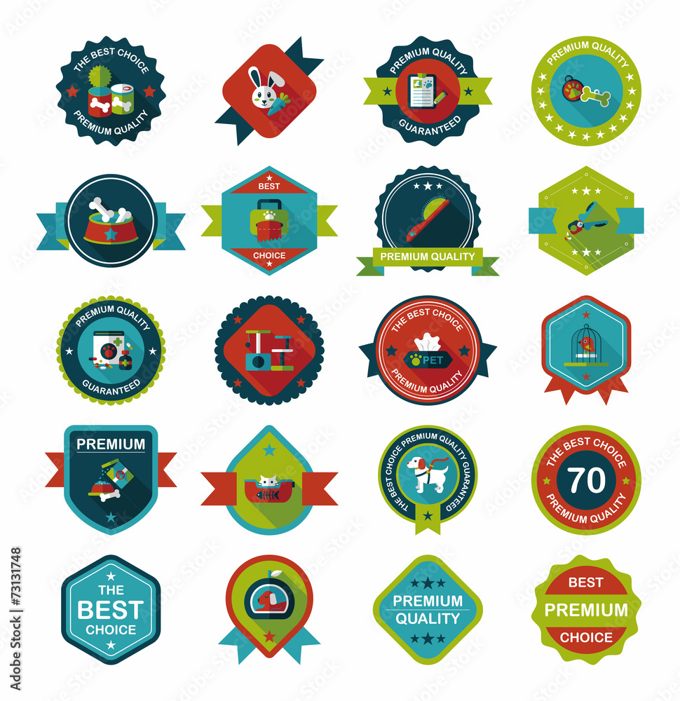 Pet badge flat banner design background set, eps10 Stock Vector | Adobe ...