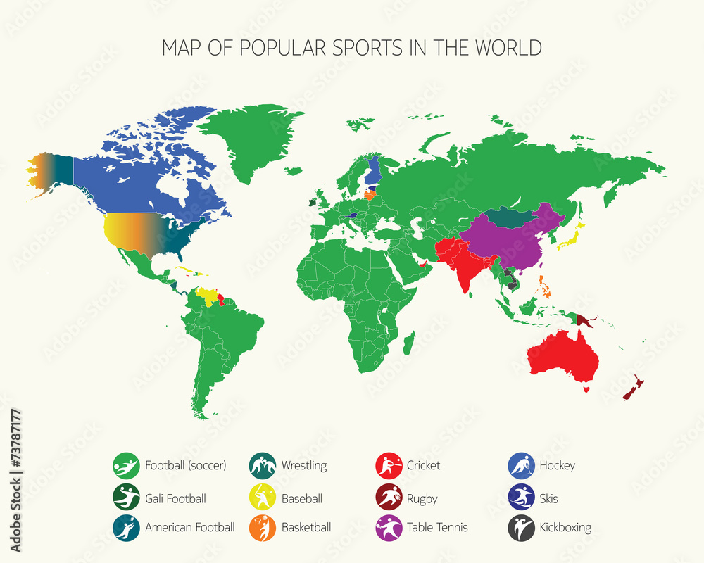 Map of popular sports in the world Stock Vector | Adobe Stock