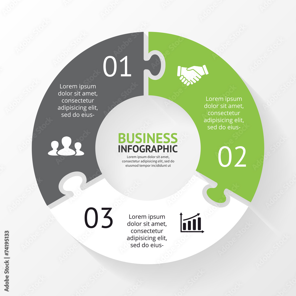 Circle puzzle infographic, diagram, 3 steps Stock Vector | Adobe Stock