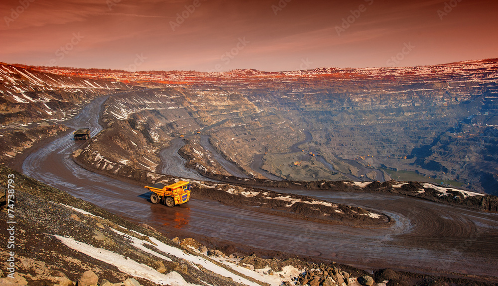 Truck in an Iron Ore Mine. Pit Ferric Horizon Open-pit Dump Geology ...