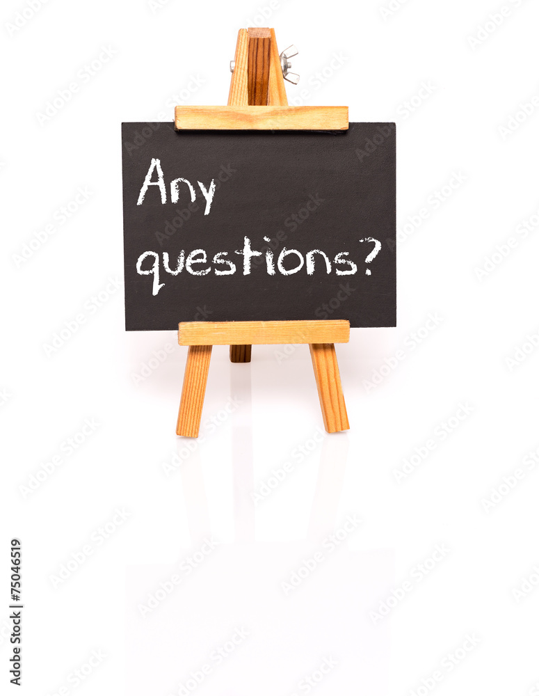Any questions? Blackboard with text and easel. Stock Photo | Adobe Stock