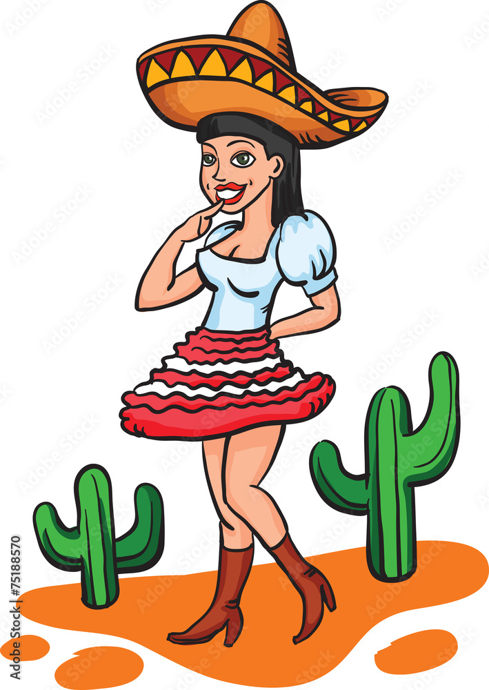 cartoon mexican girl in traditional dress Stock Vector | Adobe Stock