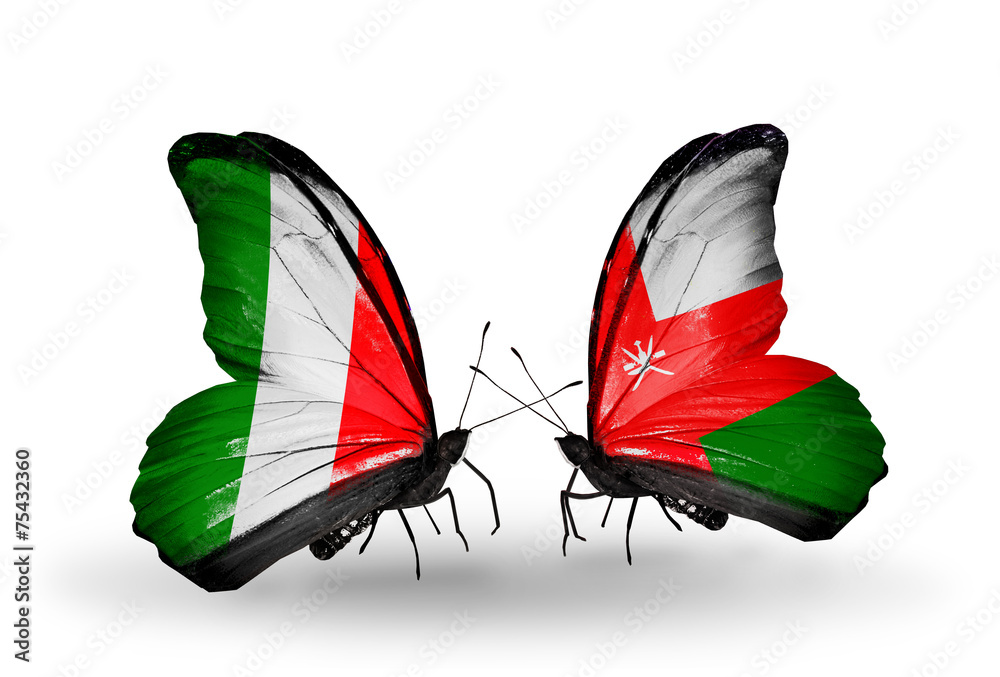 Two butterflies with flags Italy and Oman Stock Illustration | Adobe Stock