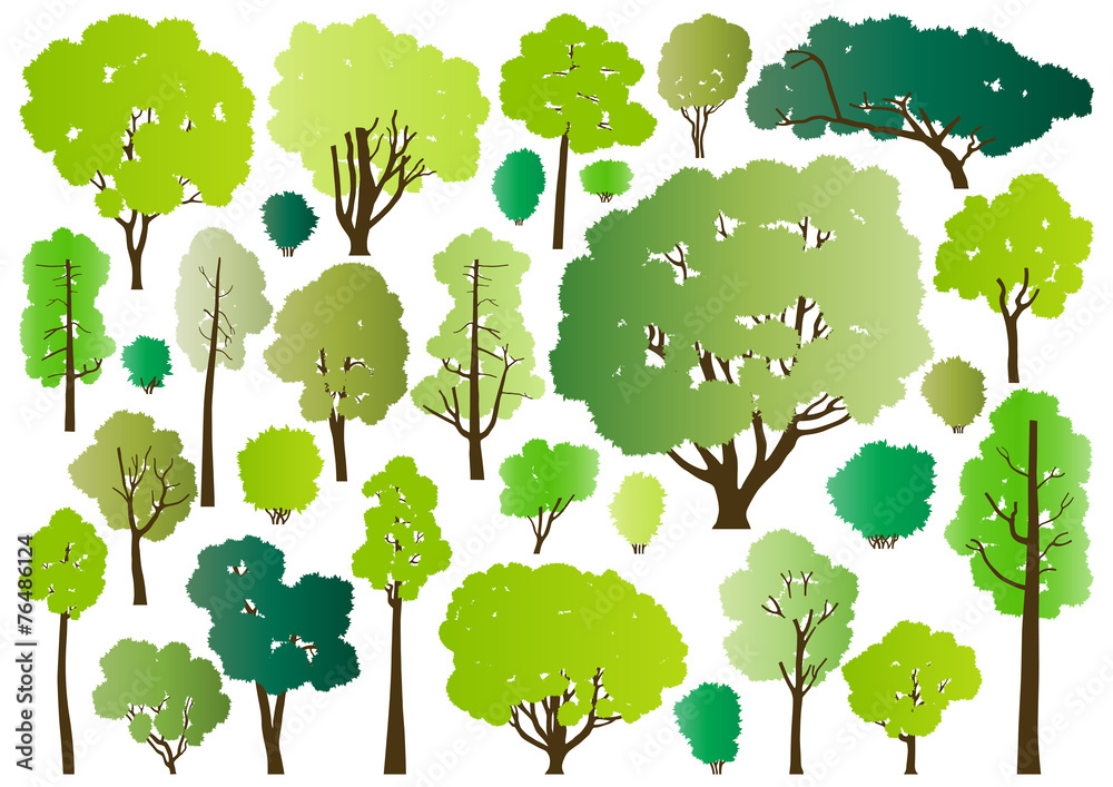 Forest trees silhouettes illustration collection background vect Stock ...