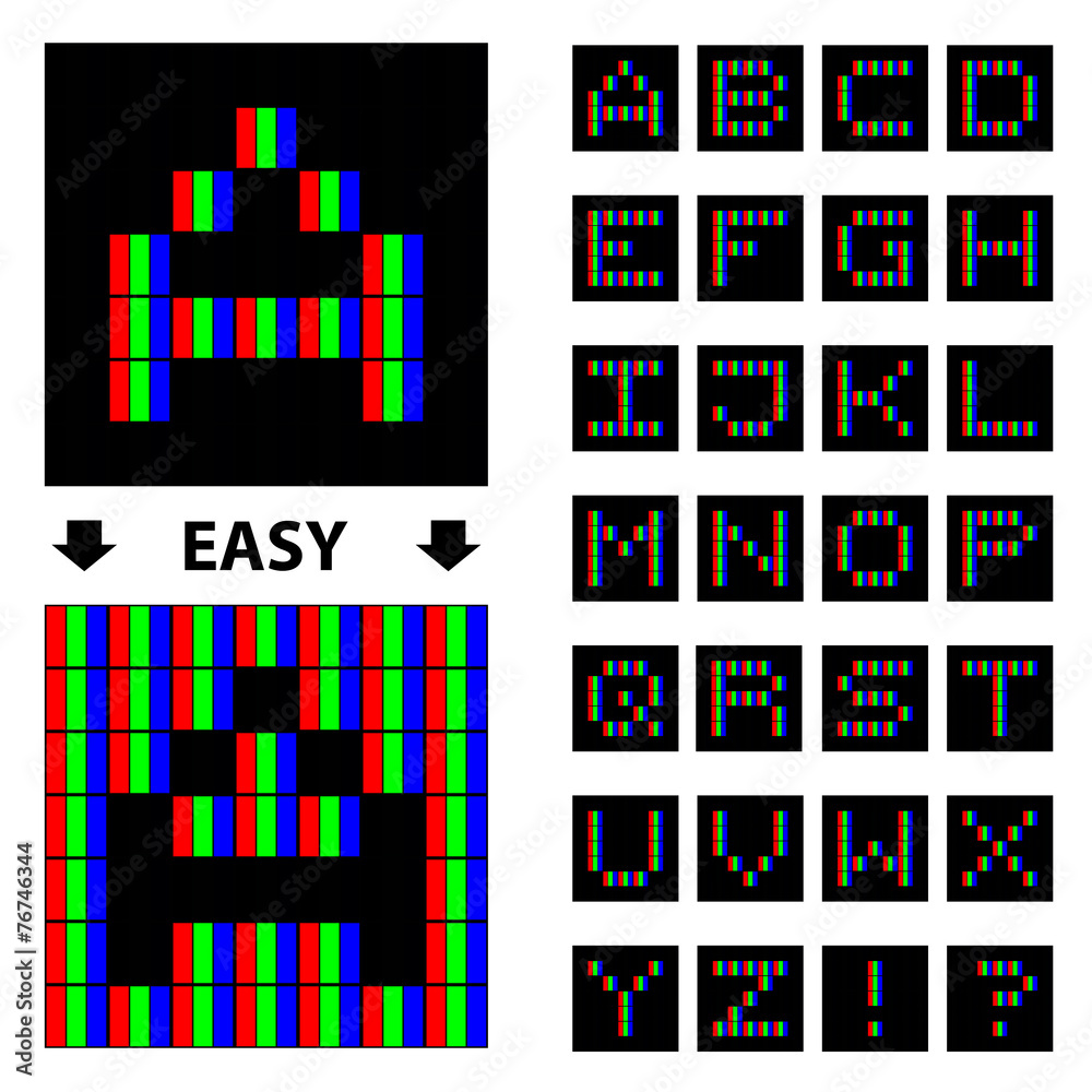 vector RGB pixel font alphabet Stock Vector | Adobe Stock