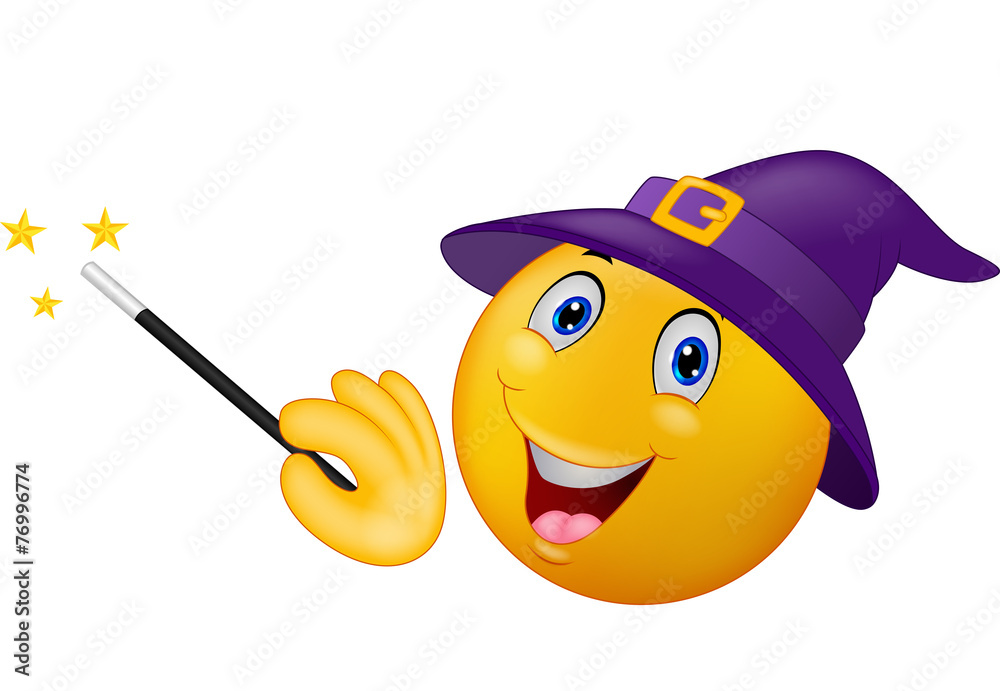 Emoticon wizard with magic wand Stock Vector | Adobe Stock