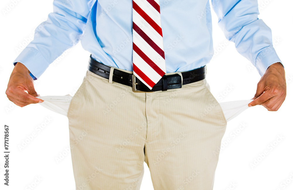 Closeup man pulling out empty pockets penniless Stock Photo | Adobe Stock