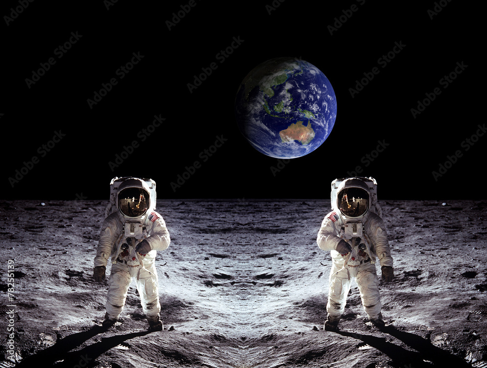 Astronauts Moon Landing Earth Stock Illustration | Adobe Stock