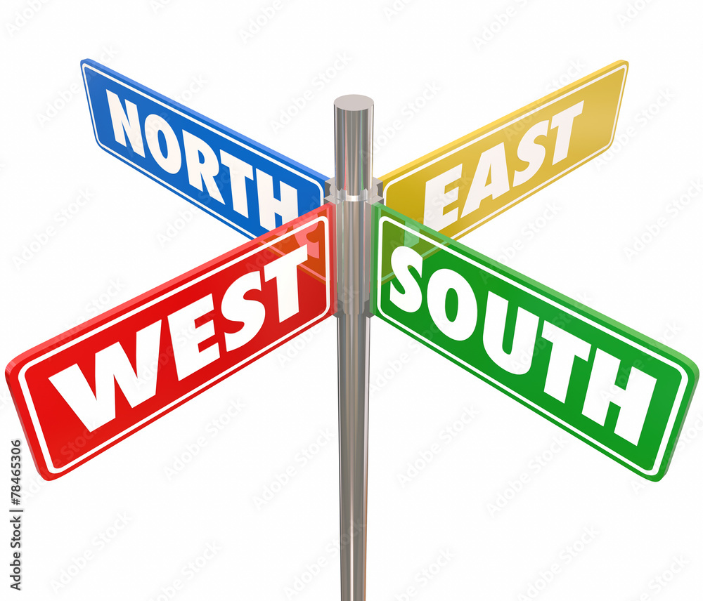 ภาพประกอบ Stock North South East West Road Signs Travel Direction 4 Way ...