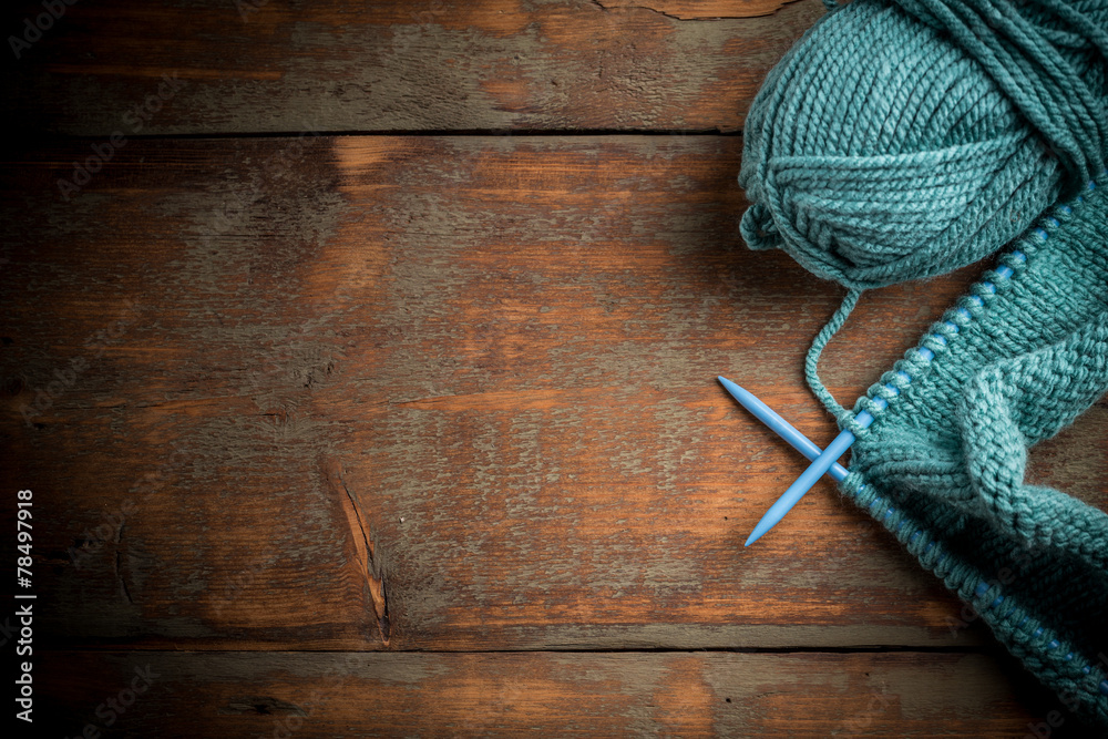 Blue knitting wool Stock Photo | Adobe Stock