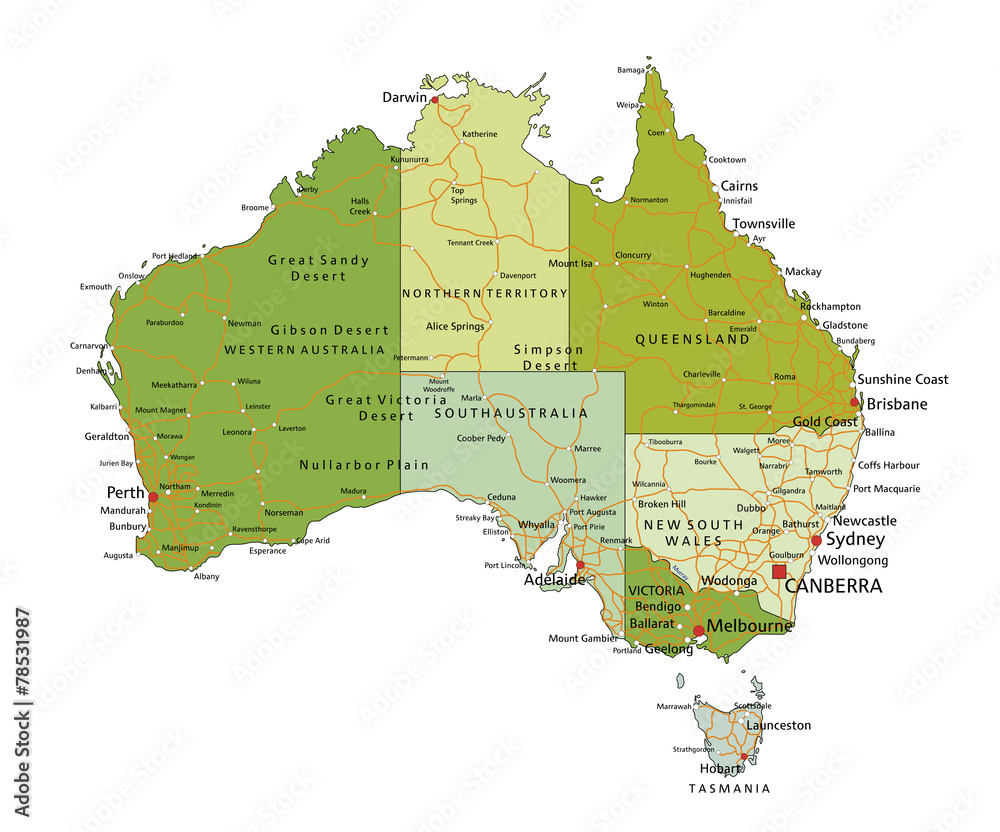 Highly detailed editable political map. Australia. Stock Vector | Adobe ...