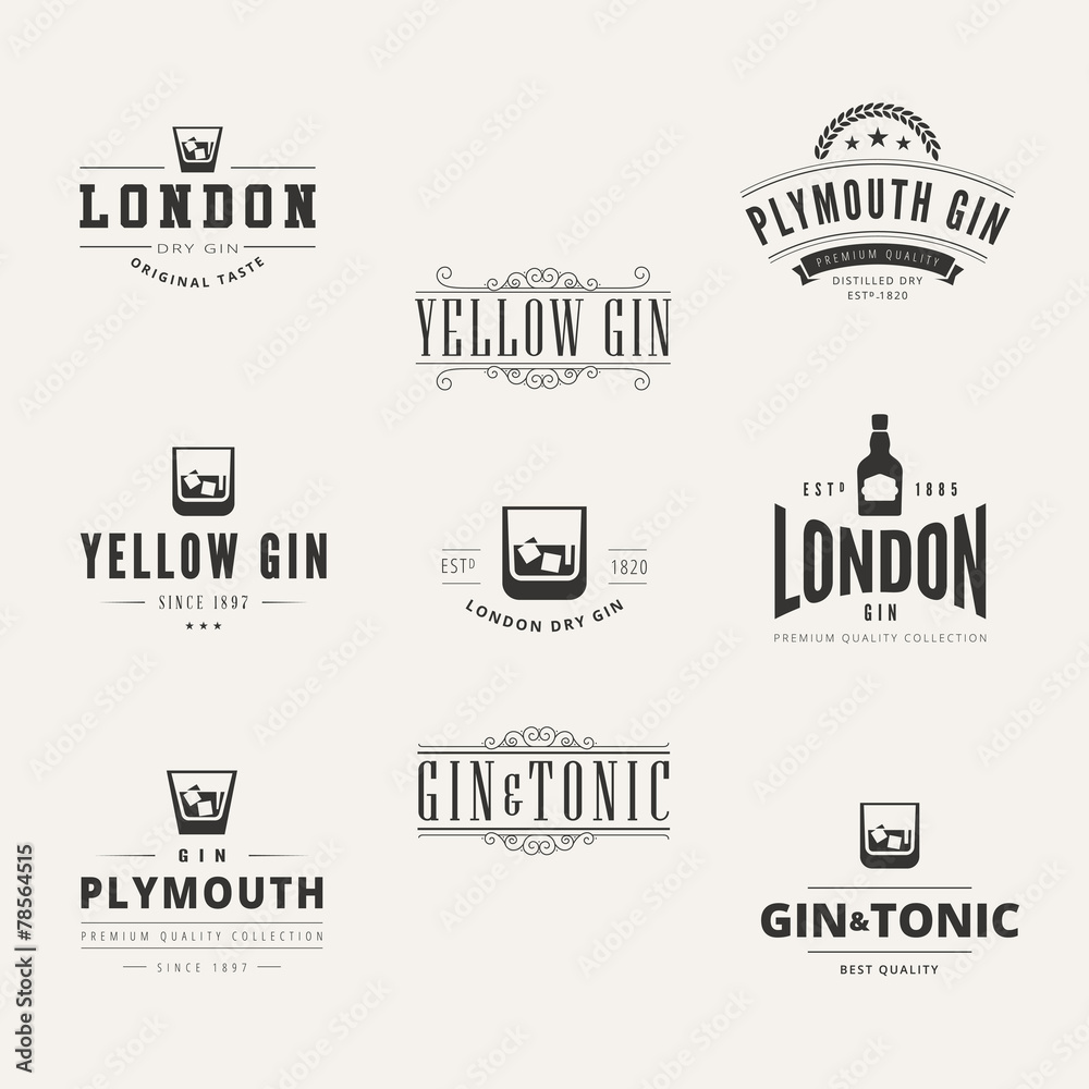 Gin Hipster Logo design vector typography lettering Label Stock Vector ...
