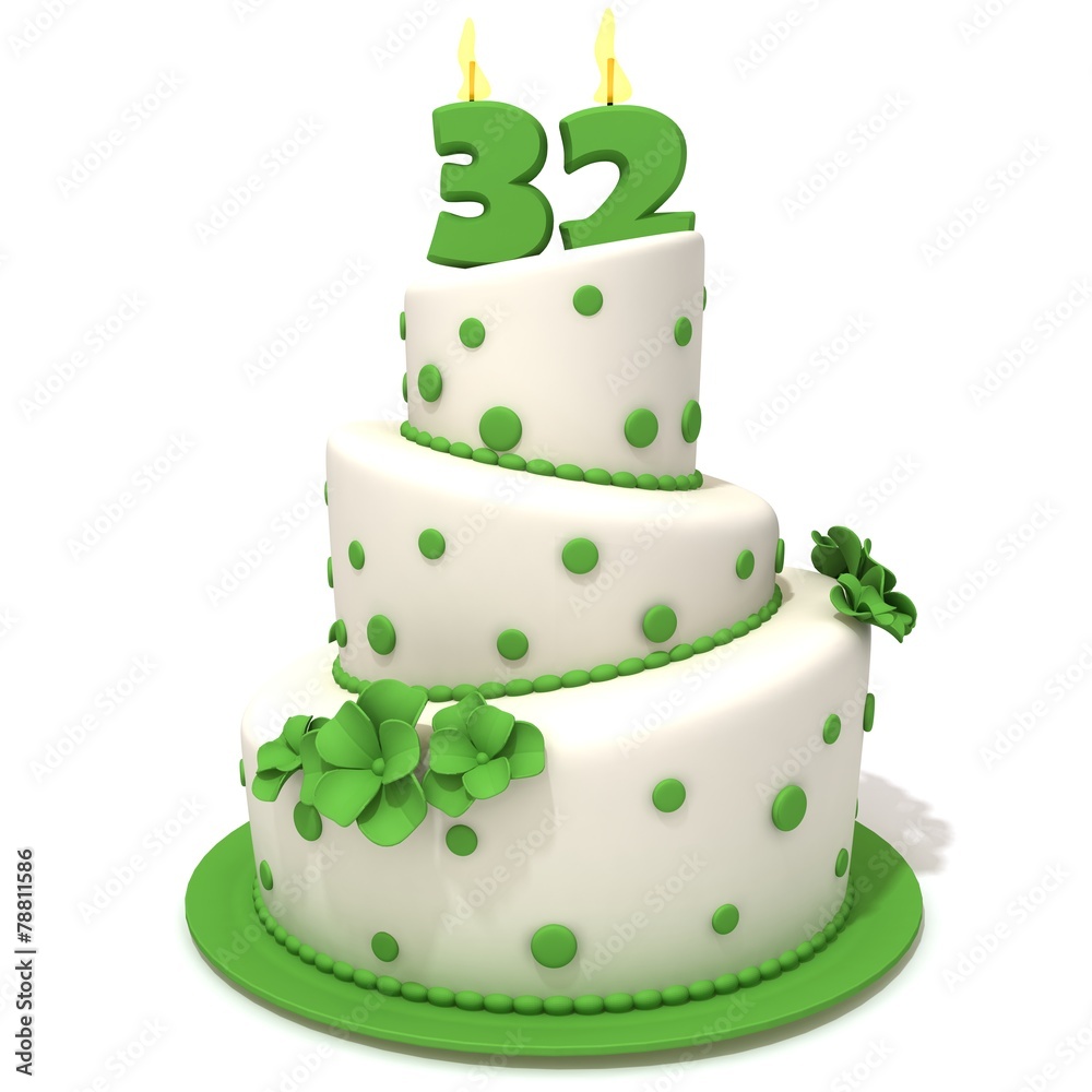 Birthday cake with number thirty two Stock Illustration | Adobe Stock