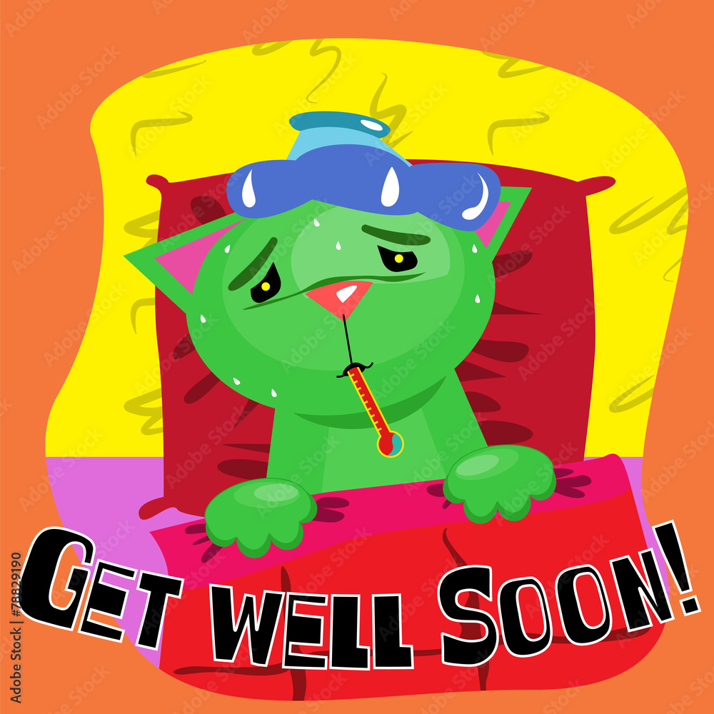 Get well soon card with cute sick cat. Stock Vector | Adobe Stock