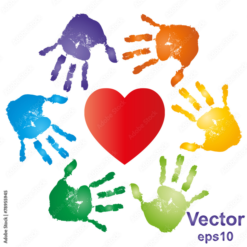 Vector conceptual hand prints and heart Stock Vector | Adobe Stock