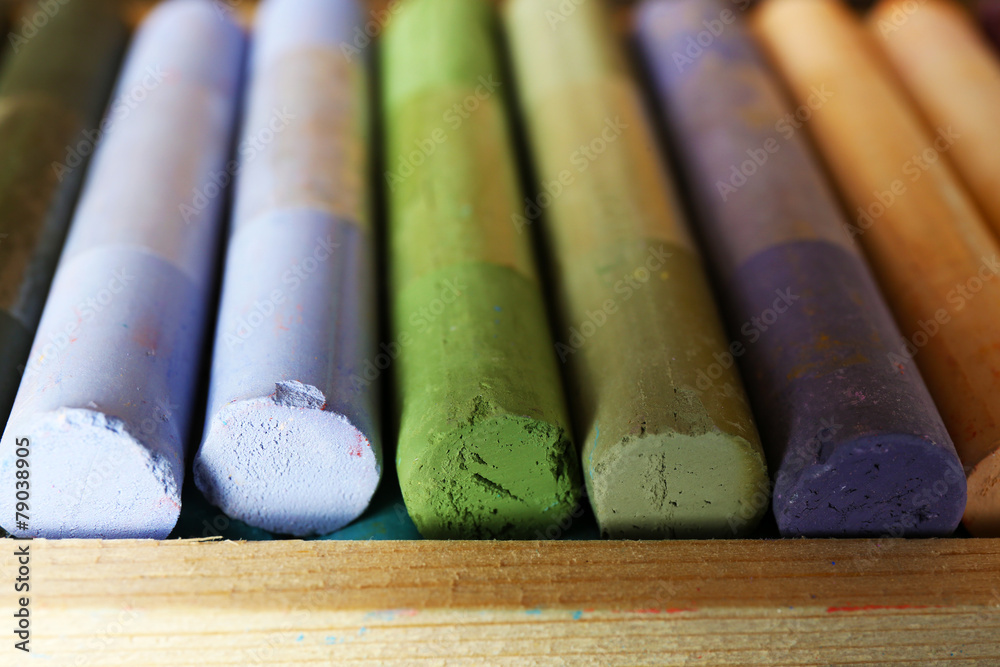 Colorful chalk pastels in box close up Stock Photo | Adobe Stock