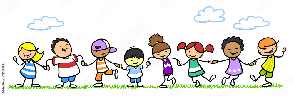 Glückliche Kinder Hand in Hand im Sommer Stock Illustration | Adobe Stock