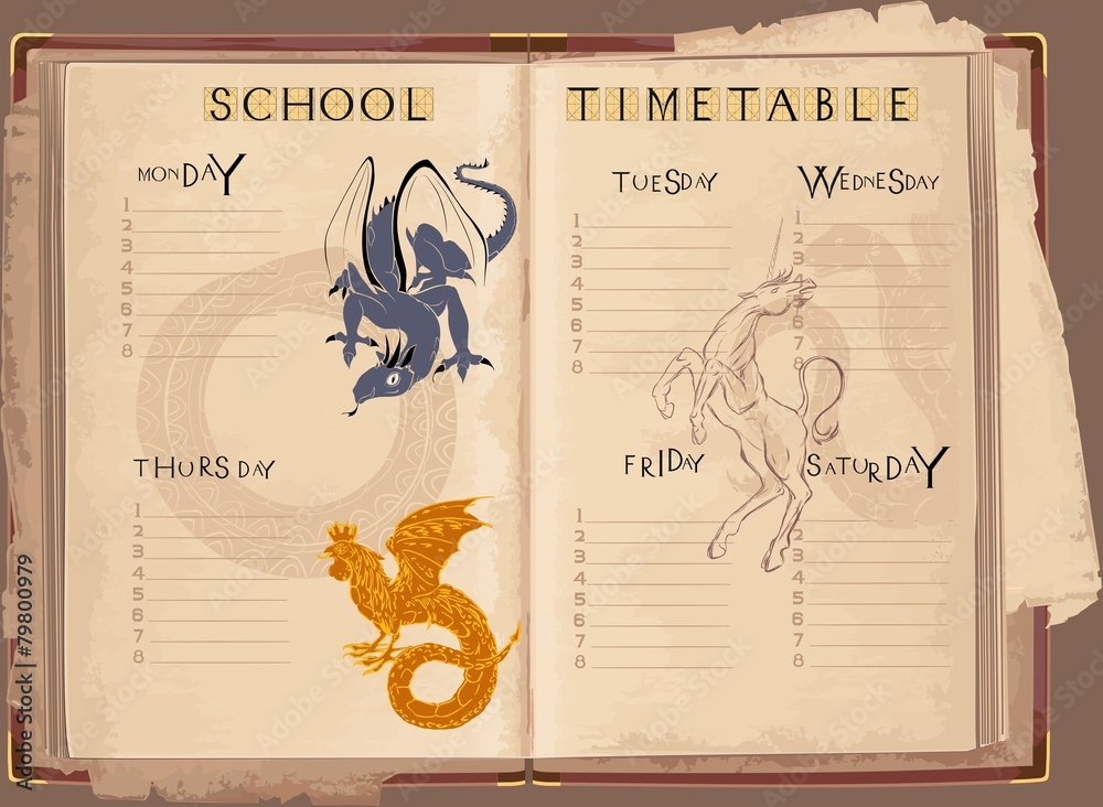 School timetable with mythological creatures Stock Vector | Adobe Stock