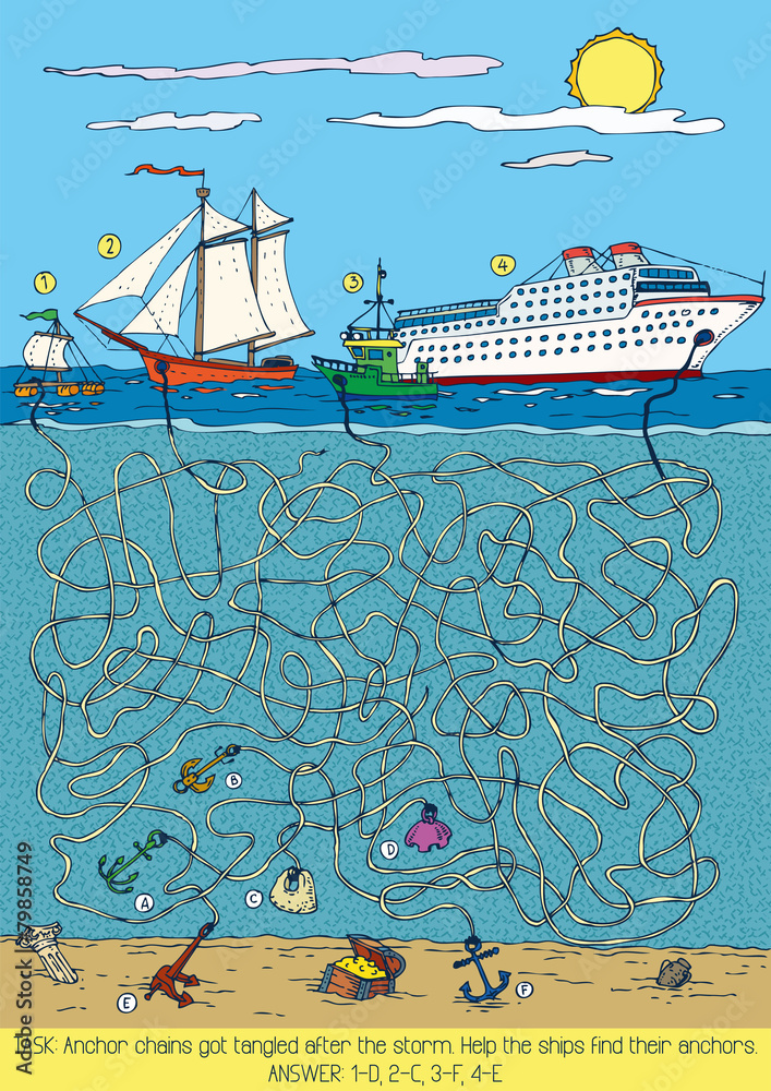 Ships Maze Game Stock Vector | Adobe Stock