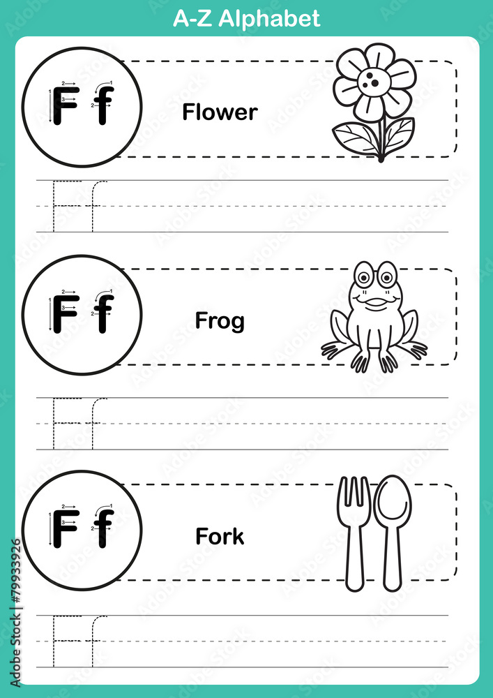 Alphabet a-z exercise with cartoon vocabulary for coloring book Stock ...