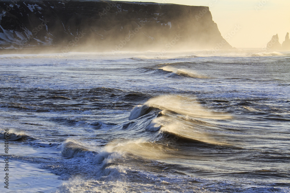 Il mare in Islanda: spiaggia nera di Vik all'alba Stock Photo | Adobe Stock
