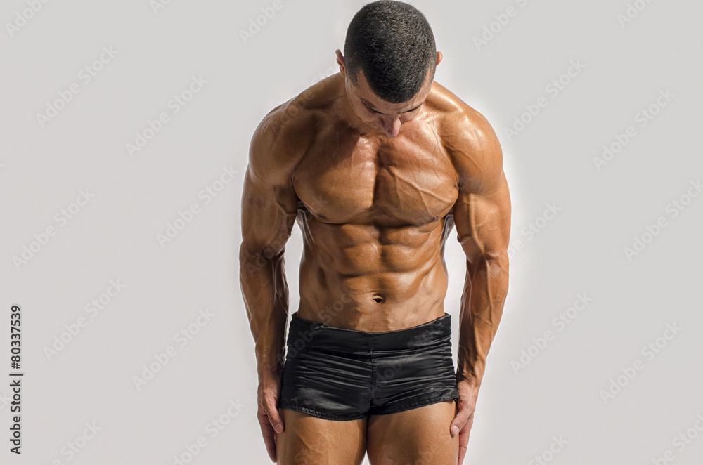 Strong bodybuilder with six pac, shoulders,biceps, triceps,chest Stock ...