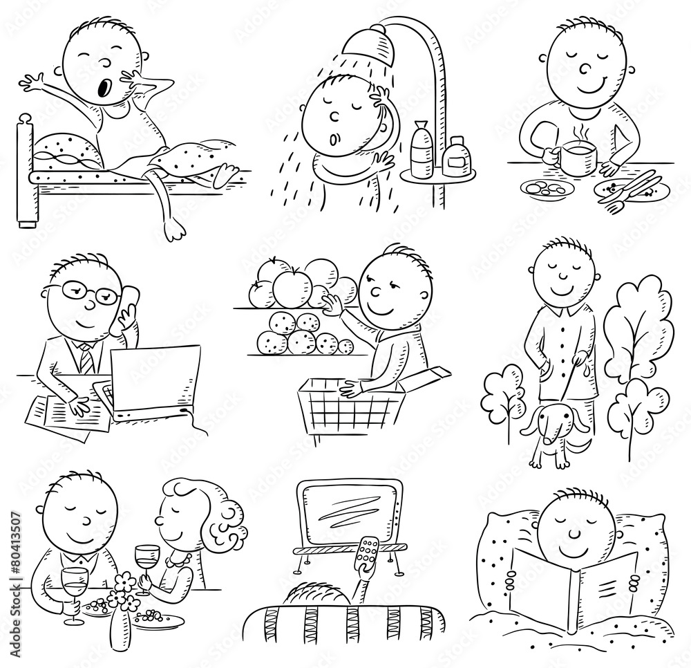 Cartoon Man Daily Activities Stock Vector | Adobe Stock