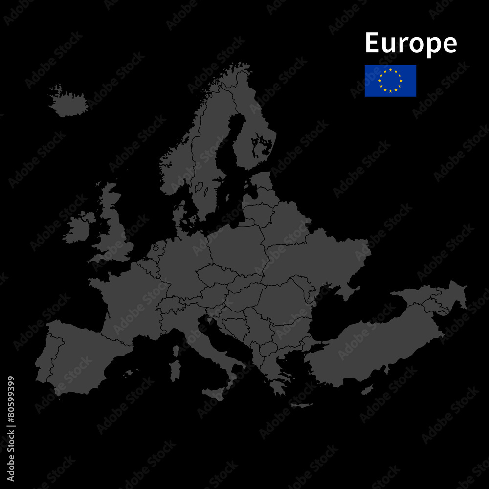 Detailed map of Europe Political map with borders with flag on Stock ...
