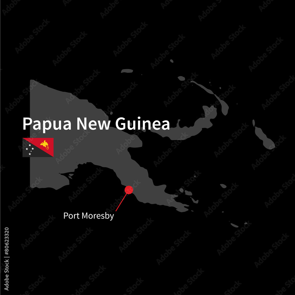 Detailed map of Papua New Guinea and capital city Port Moresby Stock ...