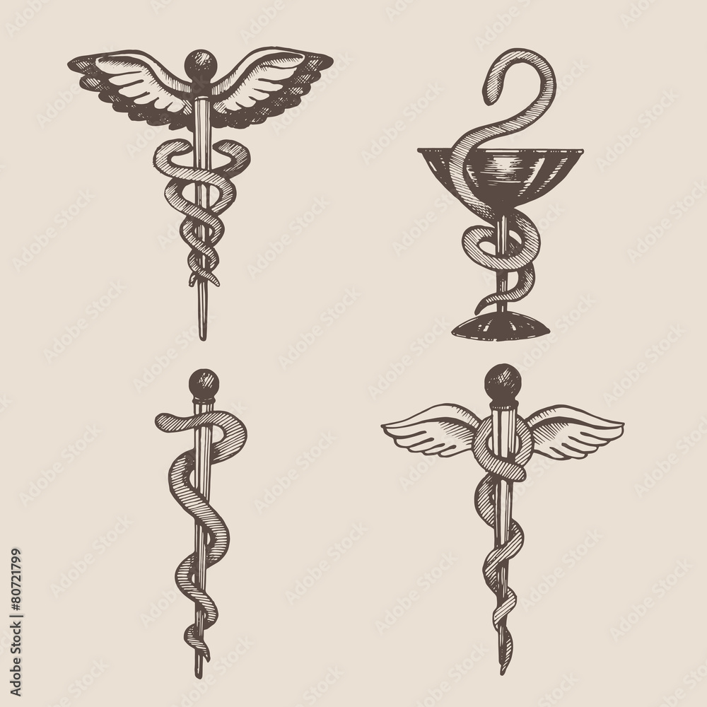 Hand drawn Caduceus. Vector. Stock Vector | Adobe Stock